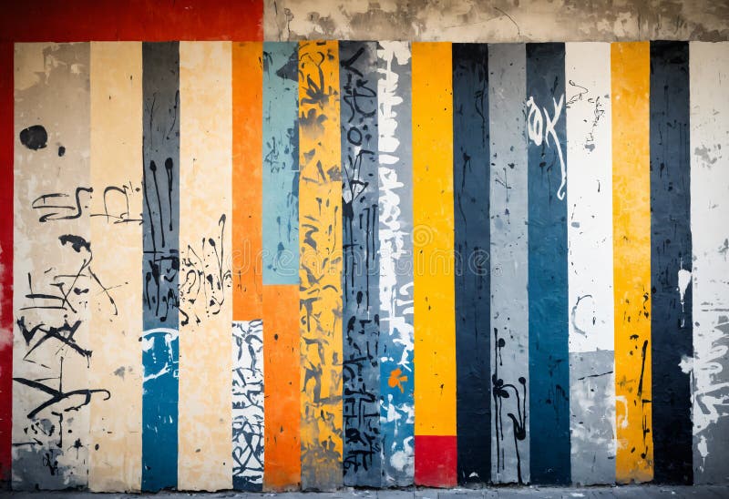 Illustration Abstract Colorful Urban Wall with Graffiti and Striped Pattern Design Stock ...