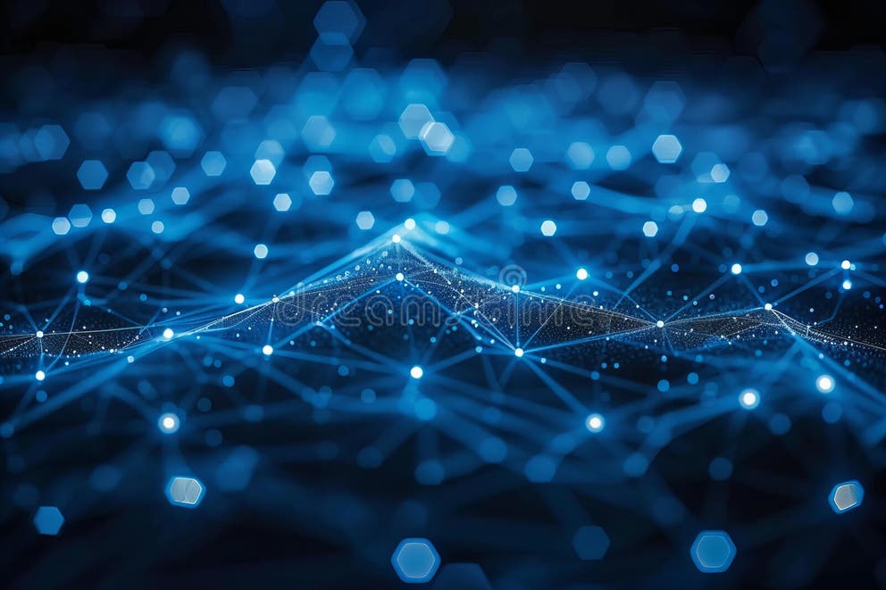 Abstract Dark Blue Background with Glowing Connections and Dots for ...