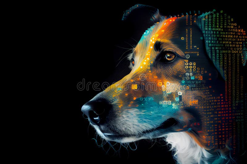 An Illustration of Abstract Digital Dog Concept on Black Background ...