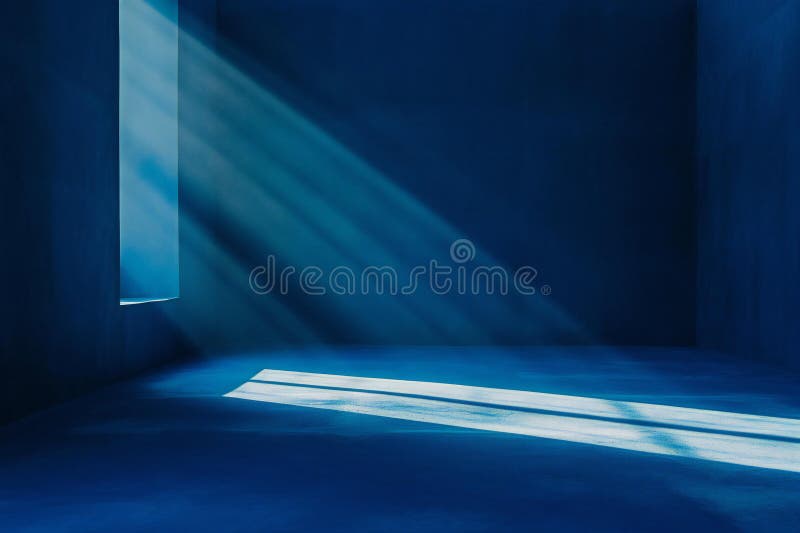 Abstract Empty Room with Blue Walls and Floor Illuminated by Spotlights ...