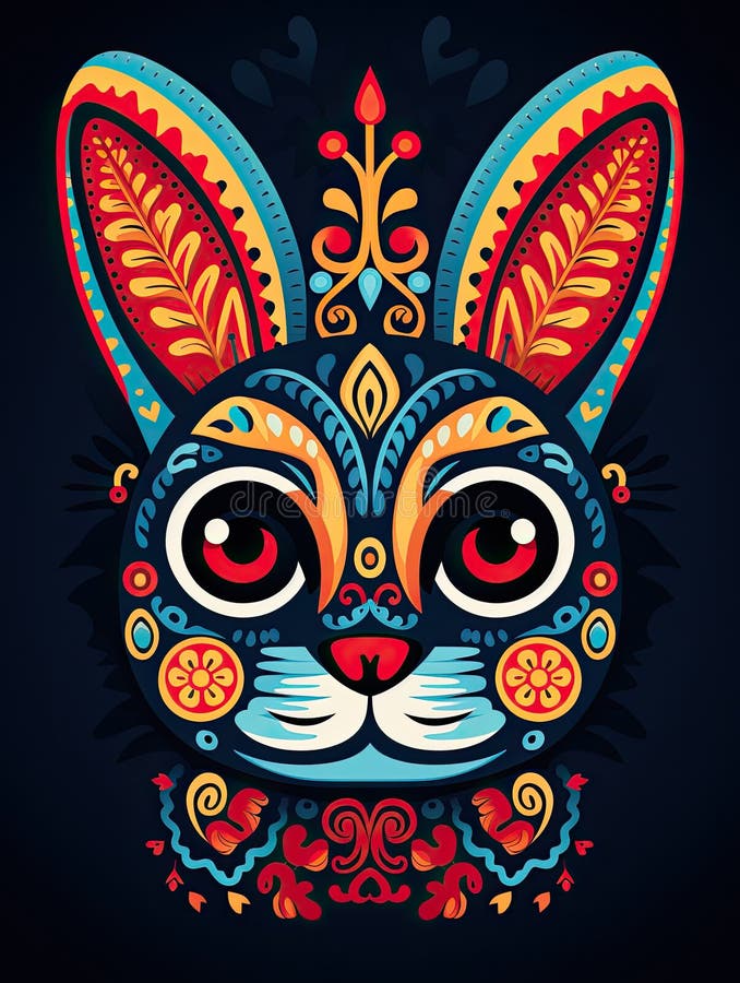 Illustration of Abstract Ethnic Patterned Rabbit Head for Your Design ...