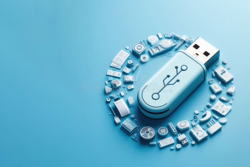 Illustration Abstract of Flash Drive on Blue Background. Place for Text ...