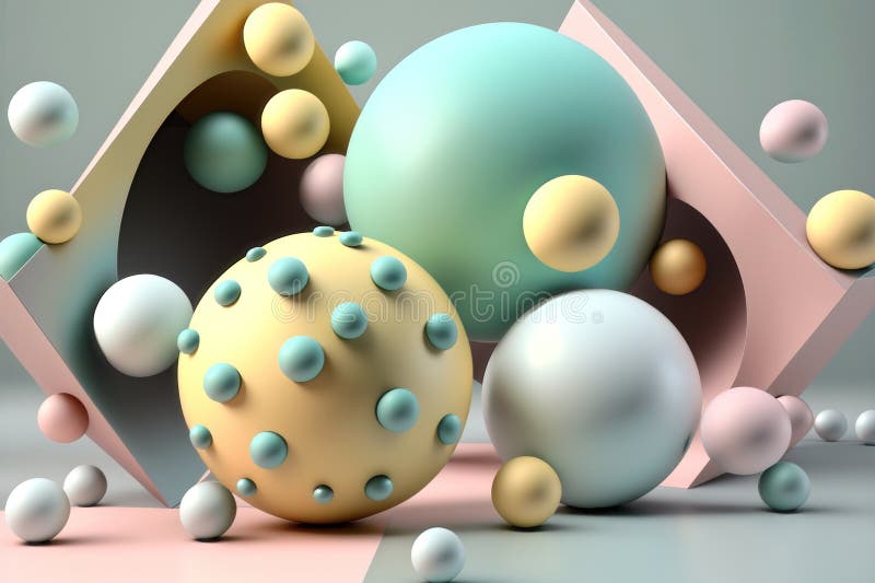Illustration of an Abstract Geometry of Balls in Pastel Colors. AI ...