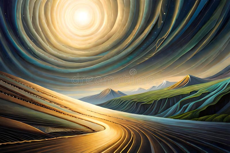 Abstract Landscape with Mountains and Winding Road, Stock Illustration ...