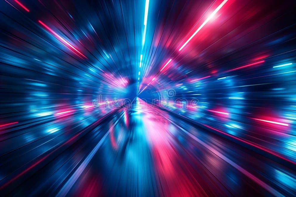 Abstract Light Speed Tunnel Background with Blue and Red Rays of Lights, Creating a Dynamic ...