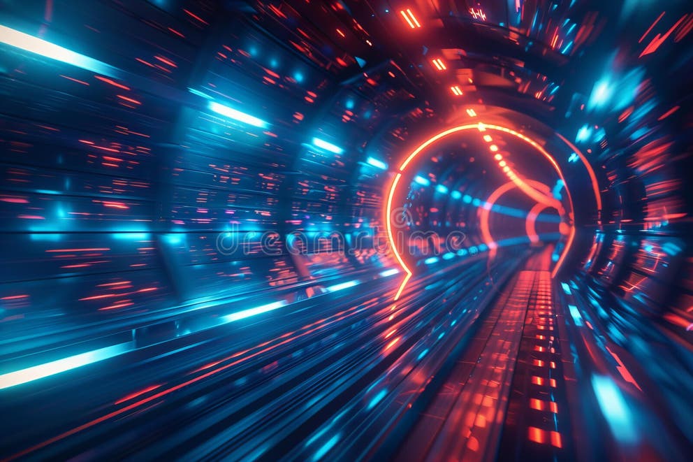 Illustration of Abstract Light Speed Tunnel Background with Blue and Red Rays of Lights ...