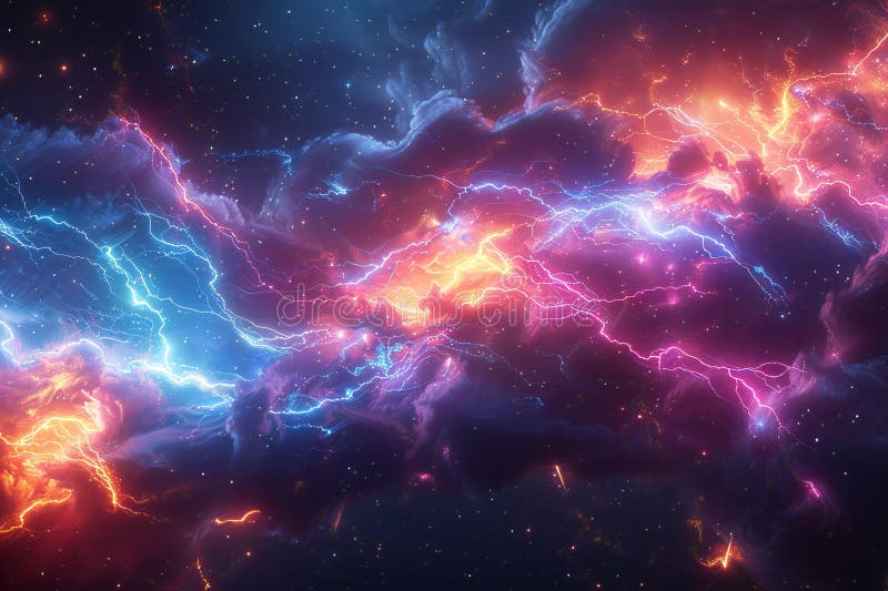 Abstract Lightning in Space, Generated Abstract Background, Rendering ...