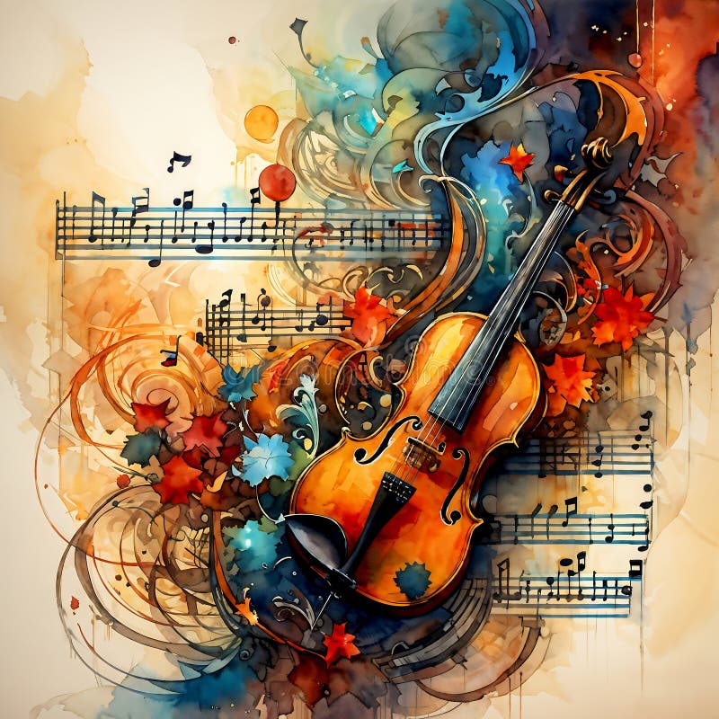Illustration Abstract Musical Violin and Musical Notes Background Stock ...
