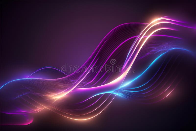 Abstract Neon Glowing Light in the Dark with Waves, Creative Digital ...
