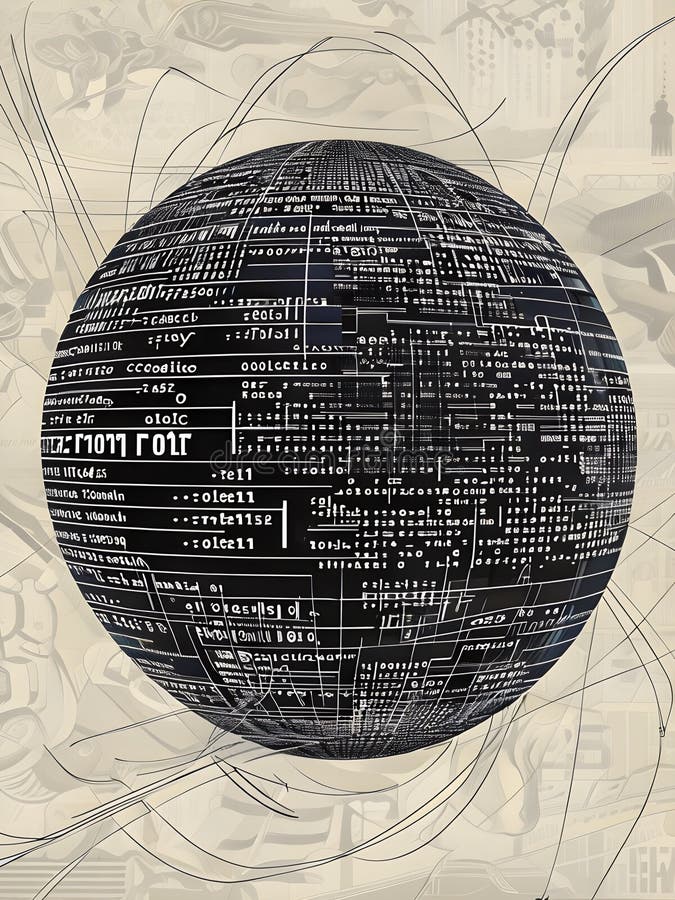 Illustration of an Abstract, Rotating Digital Sphere with Resembling ...