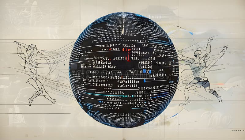 Illustration of an Abstract, Rotating Digital Sphere with Resembling ...