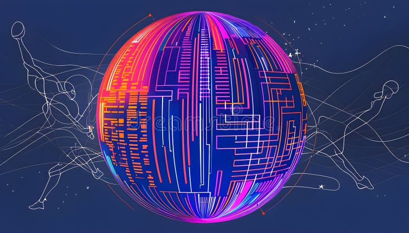 Illustration of an Abstract, Rotating Digital Sphere with Resembling ...