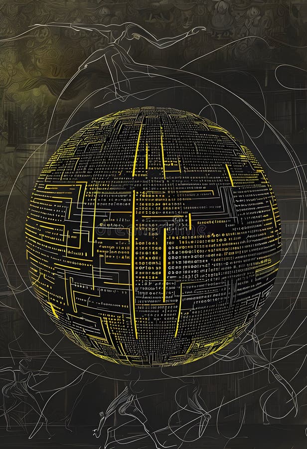 Illustration of an Abstract, Rotating Digital Sphere with Resembling ...