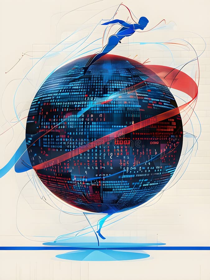Illustration of an Abstract, Rotating Digital Sphere with Resembling ...