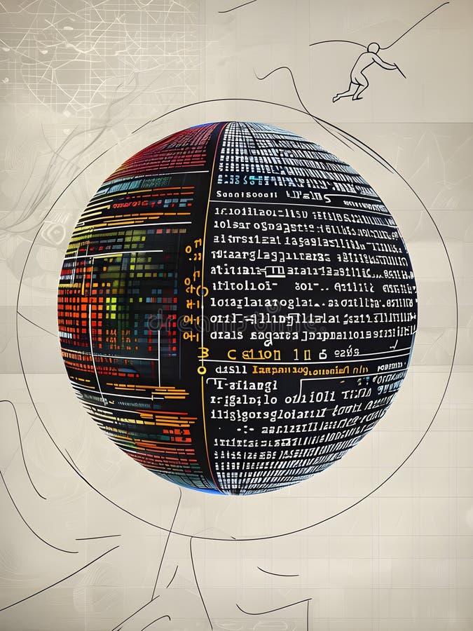 Illustration of an Abstract, Rotating Digital Sphere with Resembling Pattern Stock Illustration ...