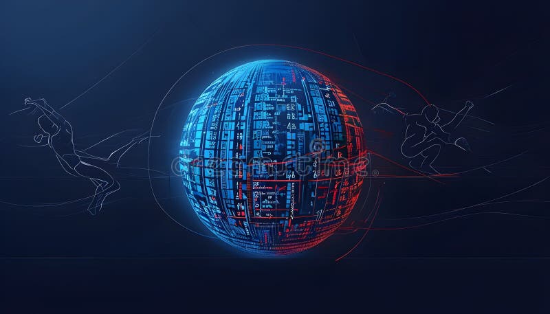 Illustration of an Abstract, Rotating Digital Sphere with Resembling ...