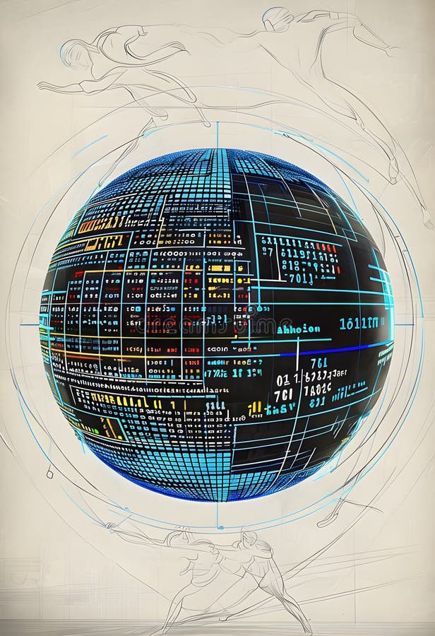 Illustration of an Abstract, Rotating Digital Sphere with Resembling Pattern Stock Illustration ...