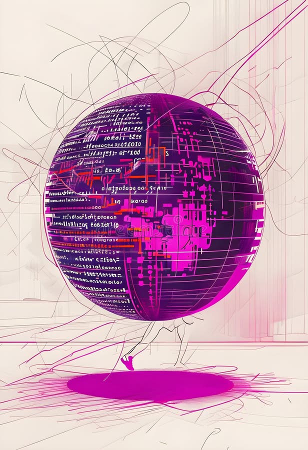 Illustration of an Abstract, Rotating Digital Sphere with Resembling Pattern Stock Illustration ...