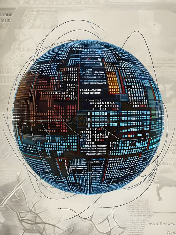 Illustration of an Abstract, Rotating Digital Sphere with Resembling ...