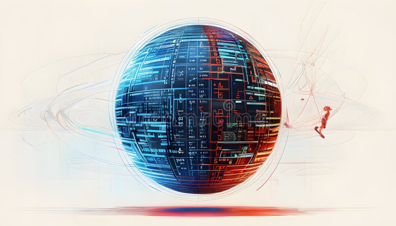 Illustration of an Abstract, Rotating Digital Sphere with Resembling ...