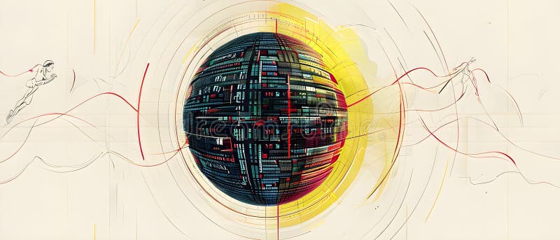 Illustration of an Abstract, Rotating Digital Sphere with Resembling ...