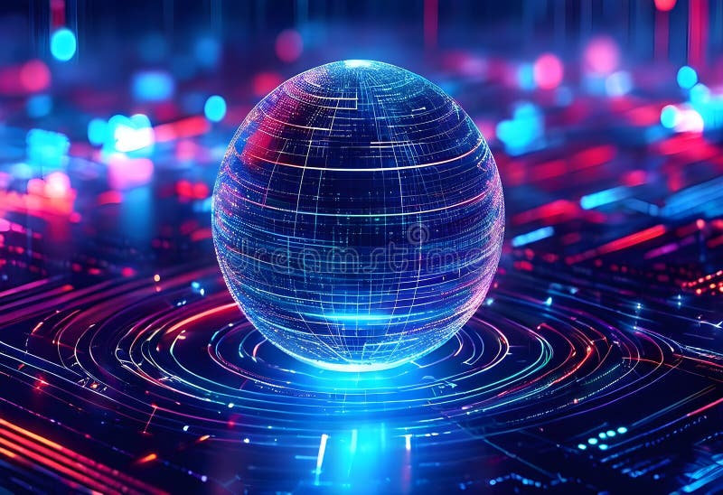 Illustration of an Abstract, Rotating Digital Sphere with Resembling ...