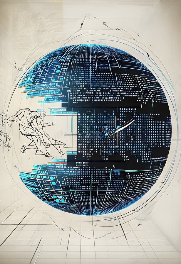 Illustration of an Abstract, Rotating Digital Sphere with Resembling ...