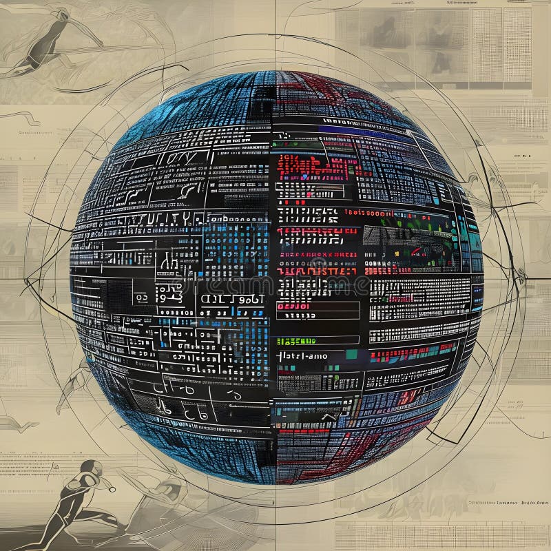 Illustration of an Abstract, Rotating Digital Sphere with Resembling ...