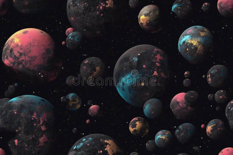 Abstract Space Background with Planets and Stars Stock Illustration ...