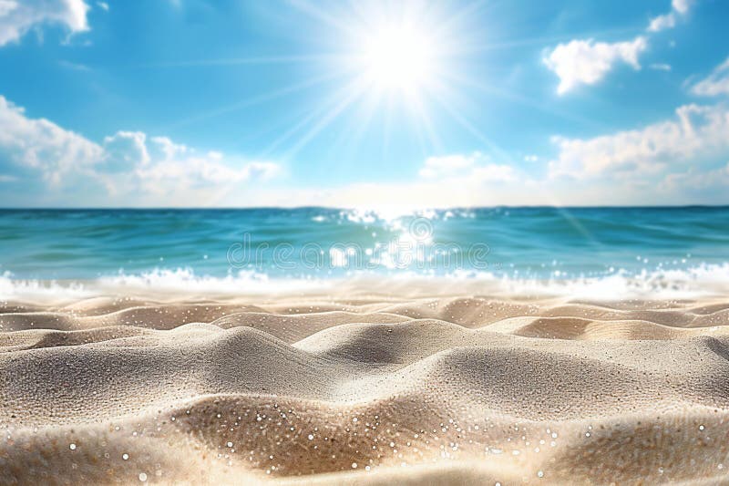 Abstract Summer Background with Sandy Beach and Blue Sky. Soft Focus on ...