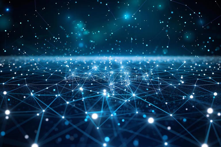 Abstract Technology Background with Blue and White Lines, Dots ...