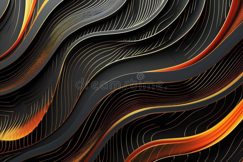 Abstract Wavy Background with Orange and Black Lines Stock Illustration ...