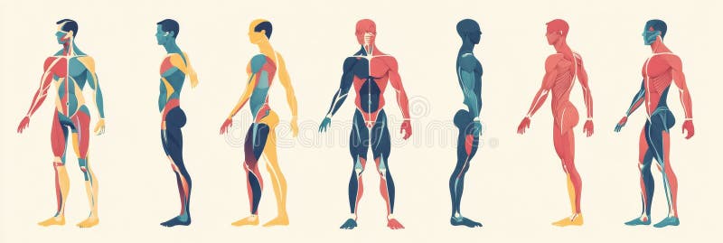 Illustration of Activated Muscles in a Human Figure Demonstrating ...
