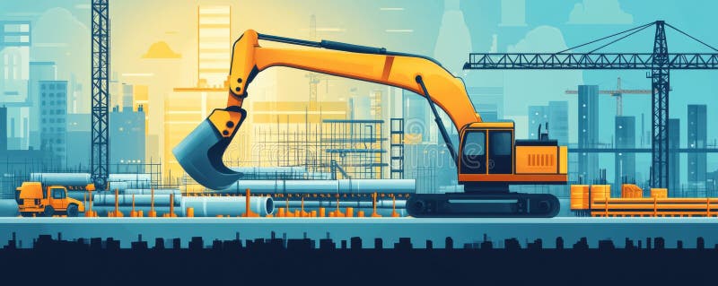 Construction Site with Machinery and Cranes Building Modern Structures ...