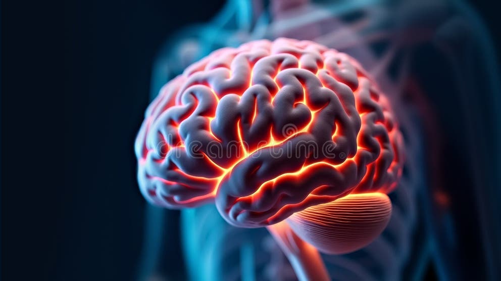 Illustration of Active Human Brain with Lighting Effects Stock ...