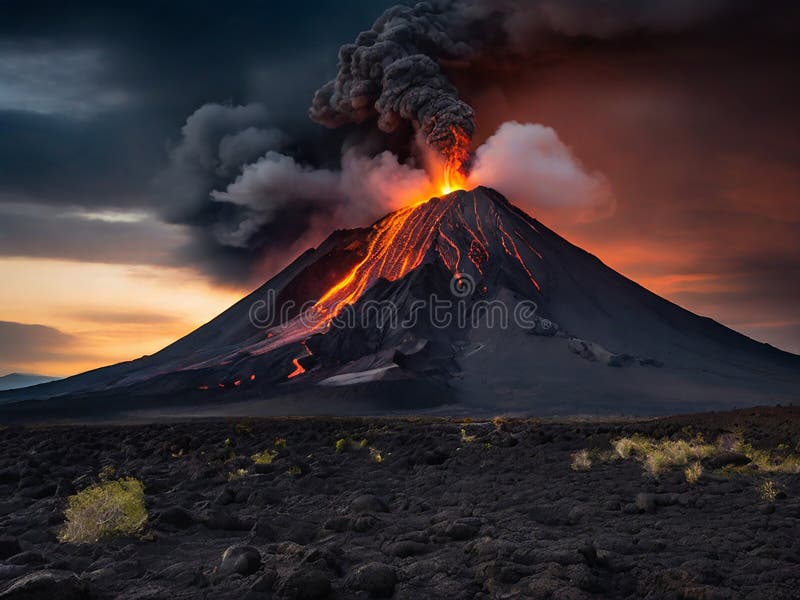 Illustration of an Active Volcano Stock Illustration - Illustration of ...