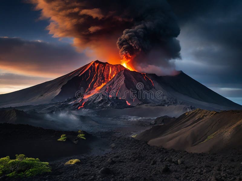 Illustration of an Active Volcano Stock Illustration - Illustration of ...