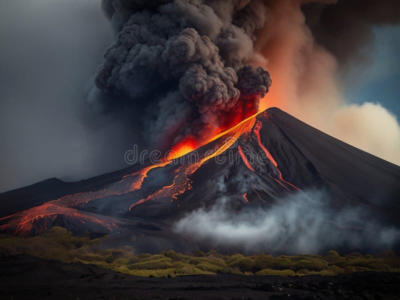 Illustration of an Active Volcano Stock Illustration - Illustration of ...