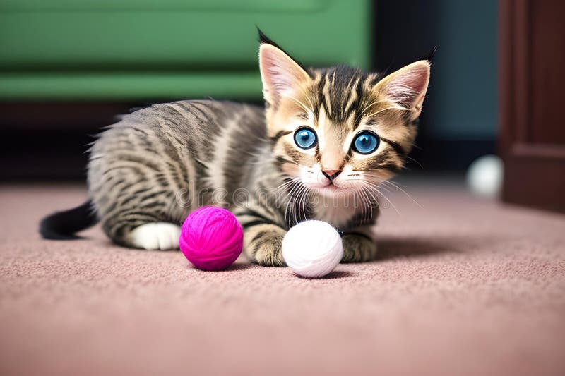 Illustration of Adorable Kitten Play Stock Illustration - Illustration ...