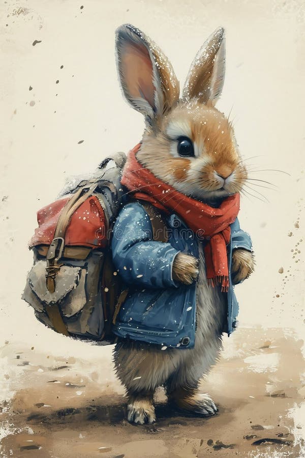 Illustration Adorable Rabbit with Backpack. Ai Stock Illustration ...