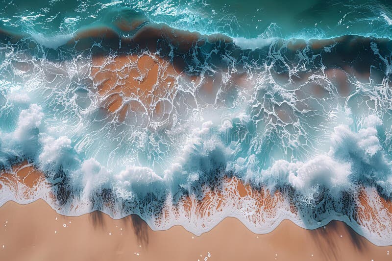Illustration of Aerial View of the Beach with an Ocean Wave, High ...