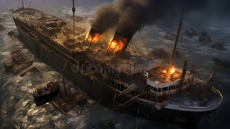Illustration of Aerial View of Titanic Disaster on 14th April 1912 ...