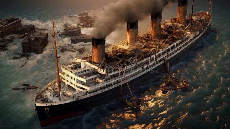 Illustration of Aerial View of Titanic Disaster on 14th April 1912 ...