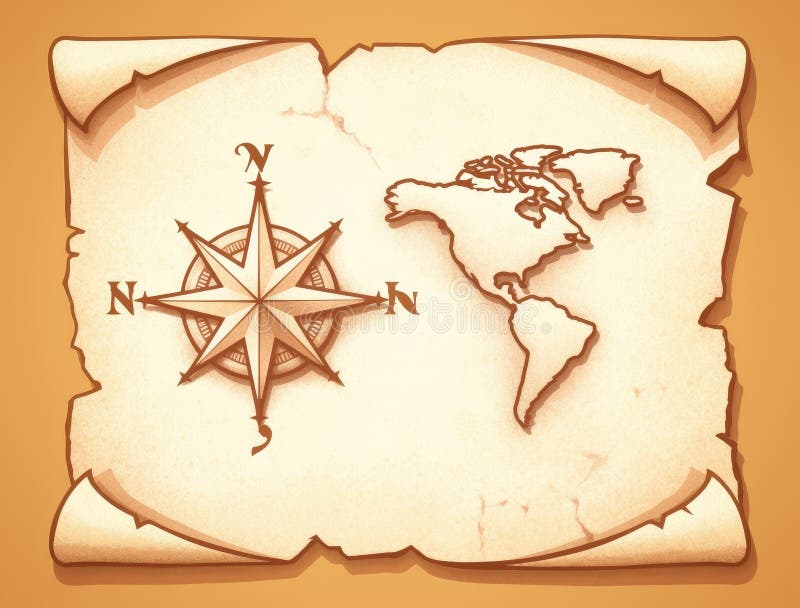 Vintage World Map with Compass Rose Stock Illustration - Illustration ...
