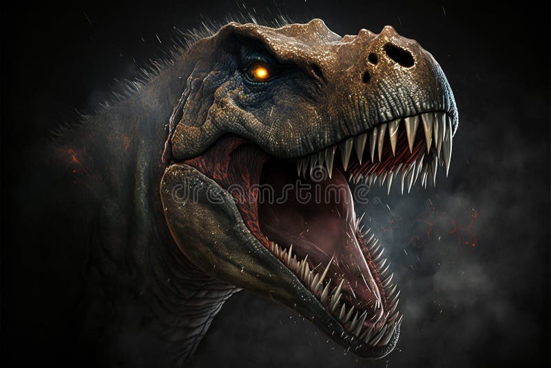Aggressive T-rex on Dark Background, Digital Illustration Artwork Stock ...