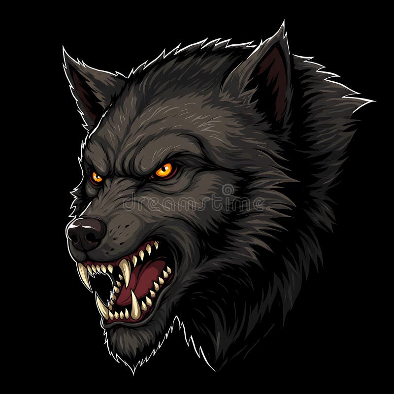 Illustration of an Aggressive Wolf S Head on a Black Background. the ...