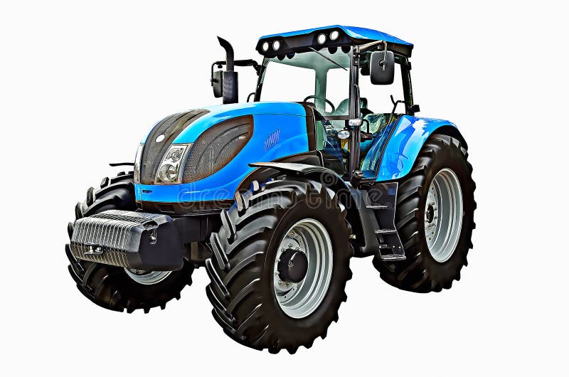 Big Blue Agricultural Tractor, Front View Stock Photo - Image of ...