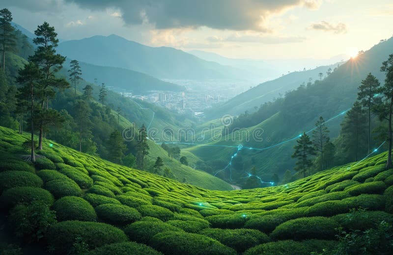 Illustration of AI Analyzing Environmental Data for Ecological Changes Prediction in Nature ...