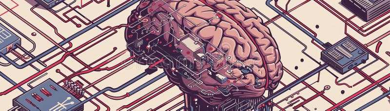 Illustration of an AI Brain Icon Connected To Electronic Circuits ...