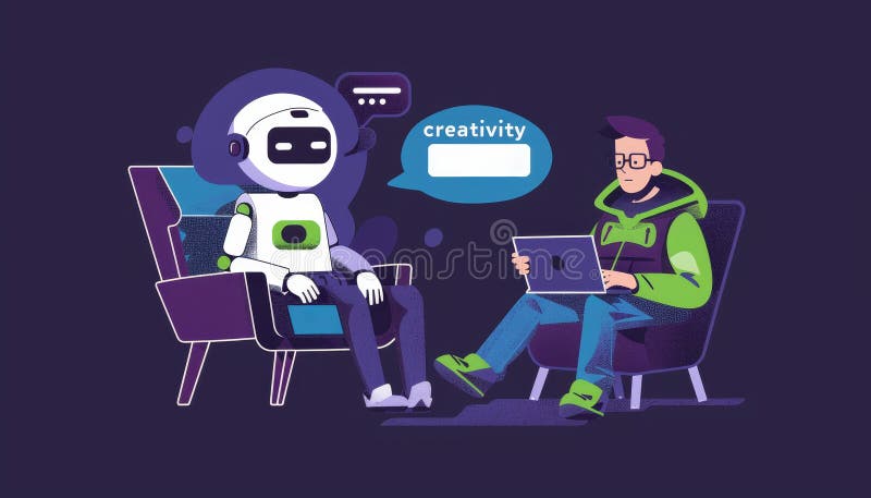 Illustration of AI Chatbot Conversing with Human, Concept of Creativity ...